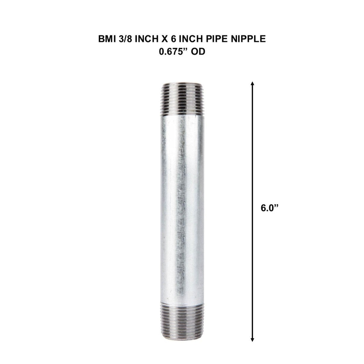 BMI 3/8 Inch x 6 Inch Galvanized Pipe Close Nipple, 150#, UL/FM | PRM