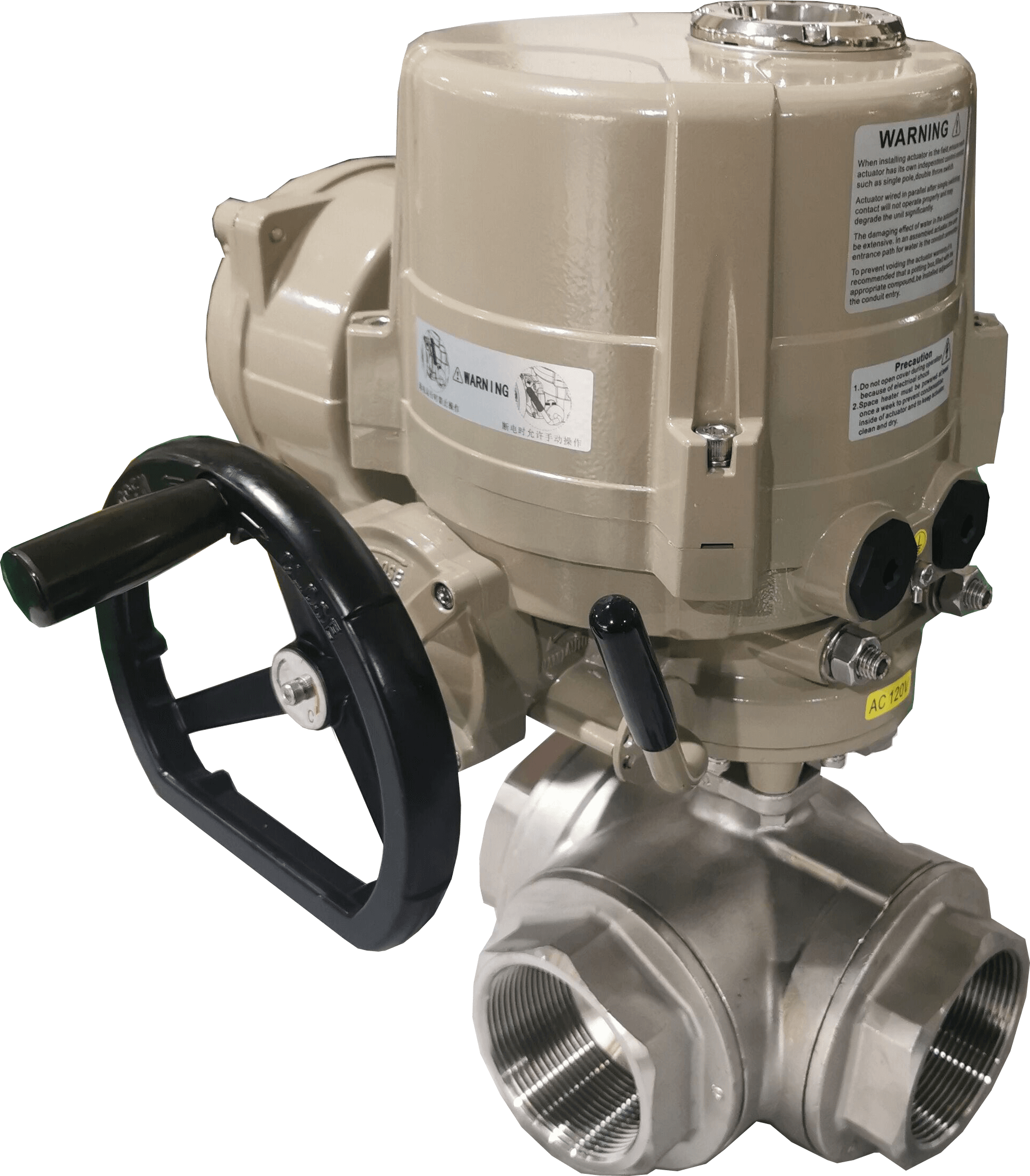 3" Electric Actuator Stainless Steel 3-Way Ball Valve, XP