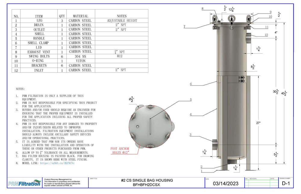 #2 Filter Housing Carbon Steel, 2" NPT In/Out, 150 PSI | PRM