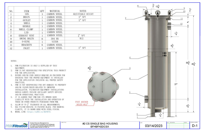 #2 Filter Housing Carbon Steel, 2" NPT In/Out, 150 PSI | PRM