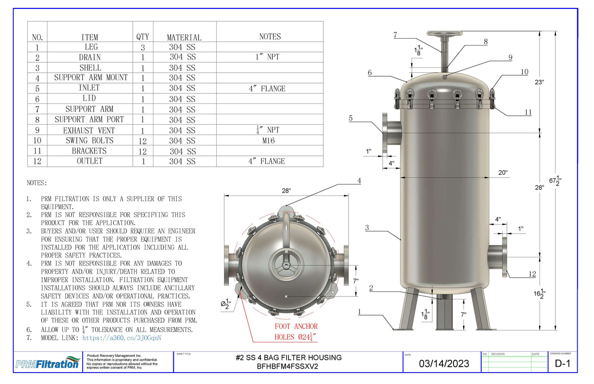 #2 Stainless Steel Multi-Bag (4) Bag Filter Housing 4" Flange