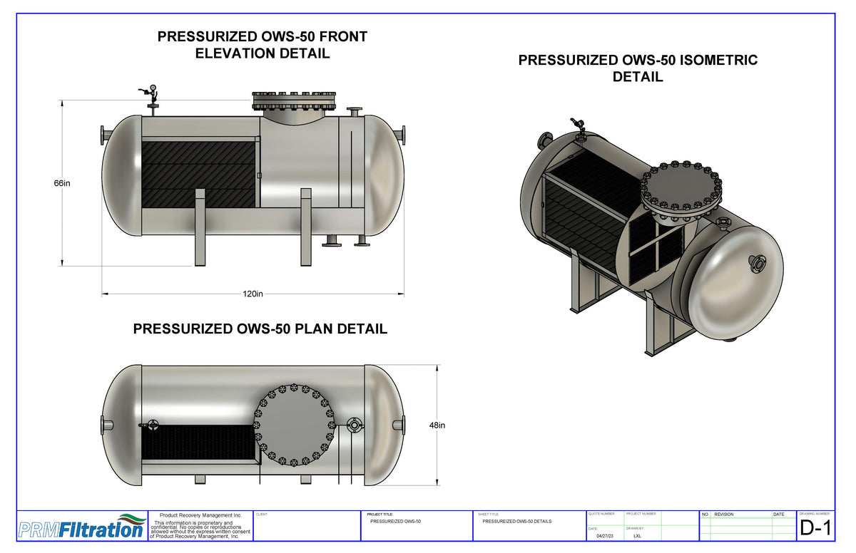 PRM OWS-50 DNAPL Pressurized Oil Water Separator for DNAPL, LNAPL Appl