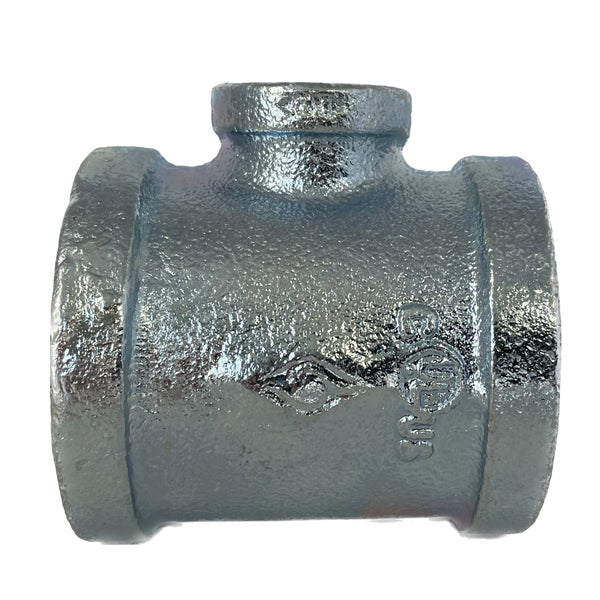 3 in. x 2 in. x 3 in. NPT Reducing Tee, 150# Malleable Iron Galvanized ...