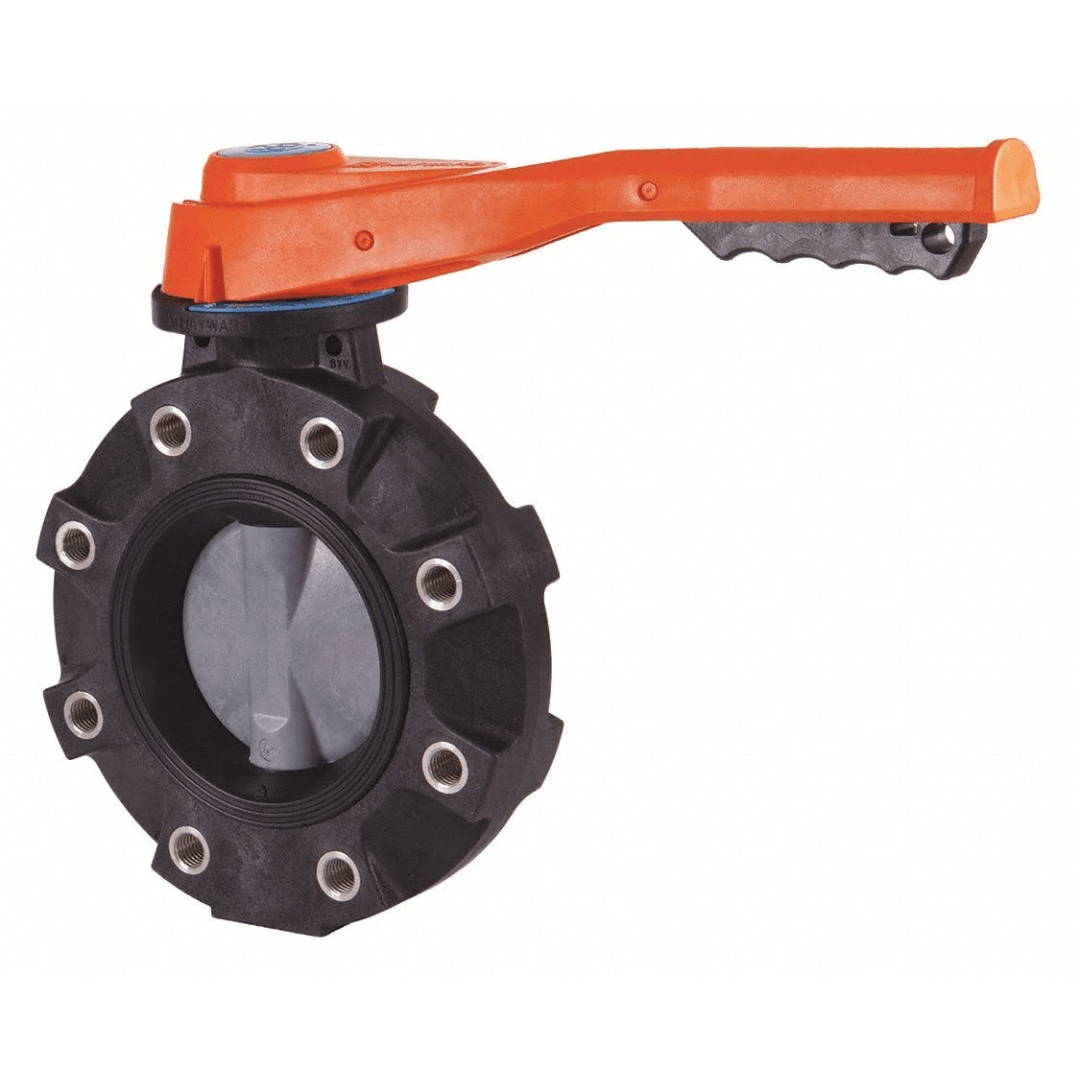 Hayward 8 Inch BYV Series PVC Lugged Butterfly Valve, Lever, Viton Sea