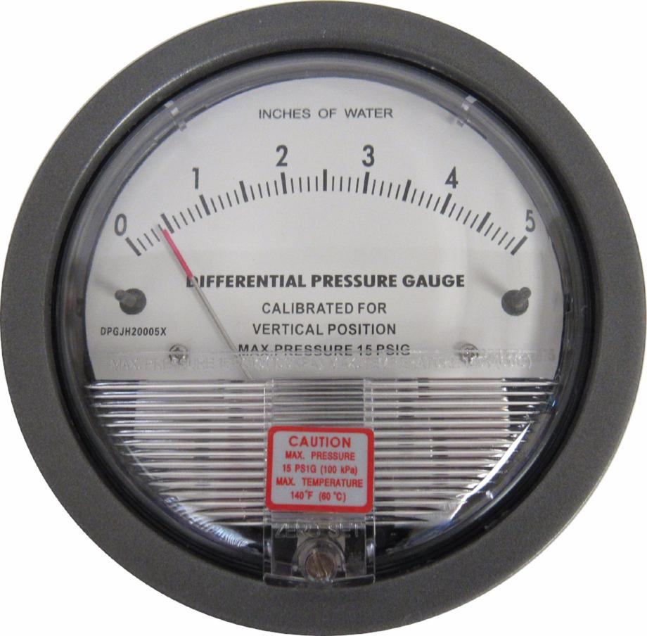 Differential Pressure Gauge, 0-5 Inches of Water (Aluminum)