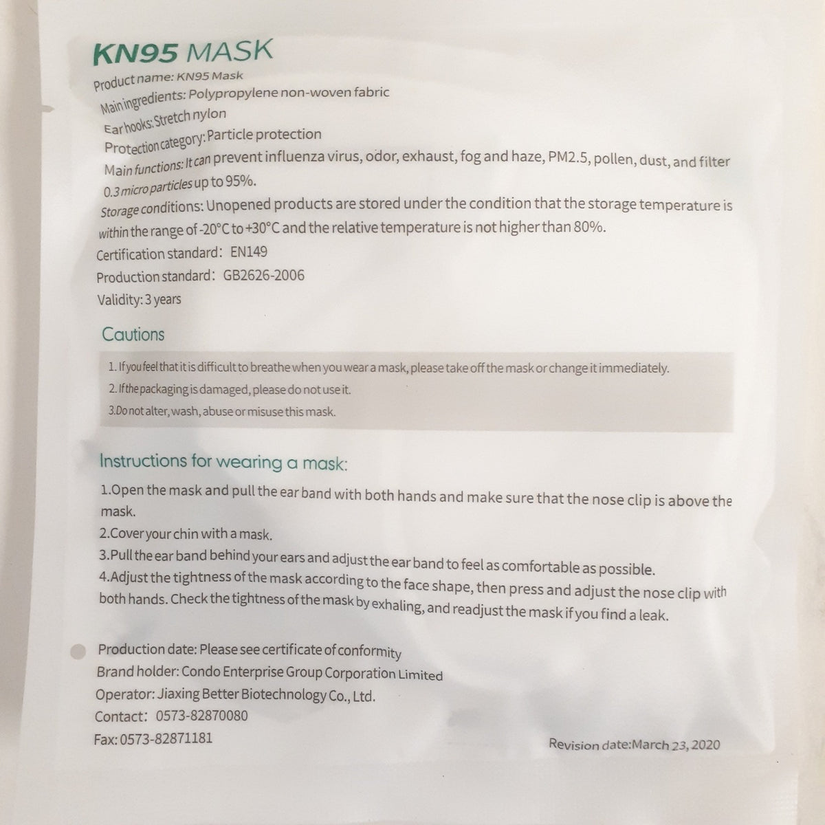 KN95 Civilian Respirator Mask (2-Pack) | 9600 Type Filter