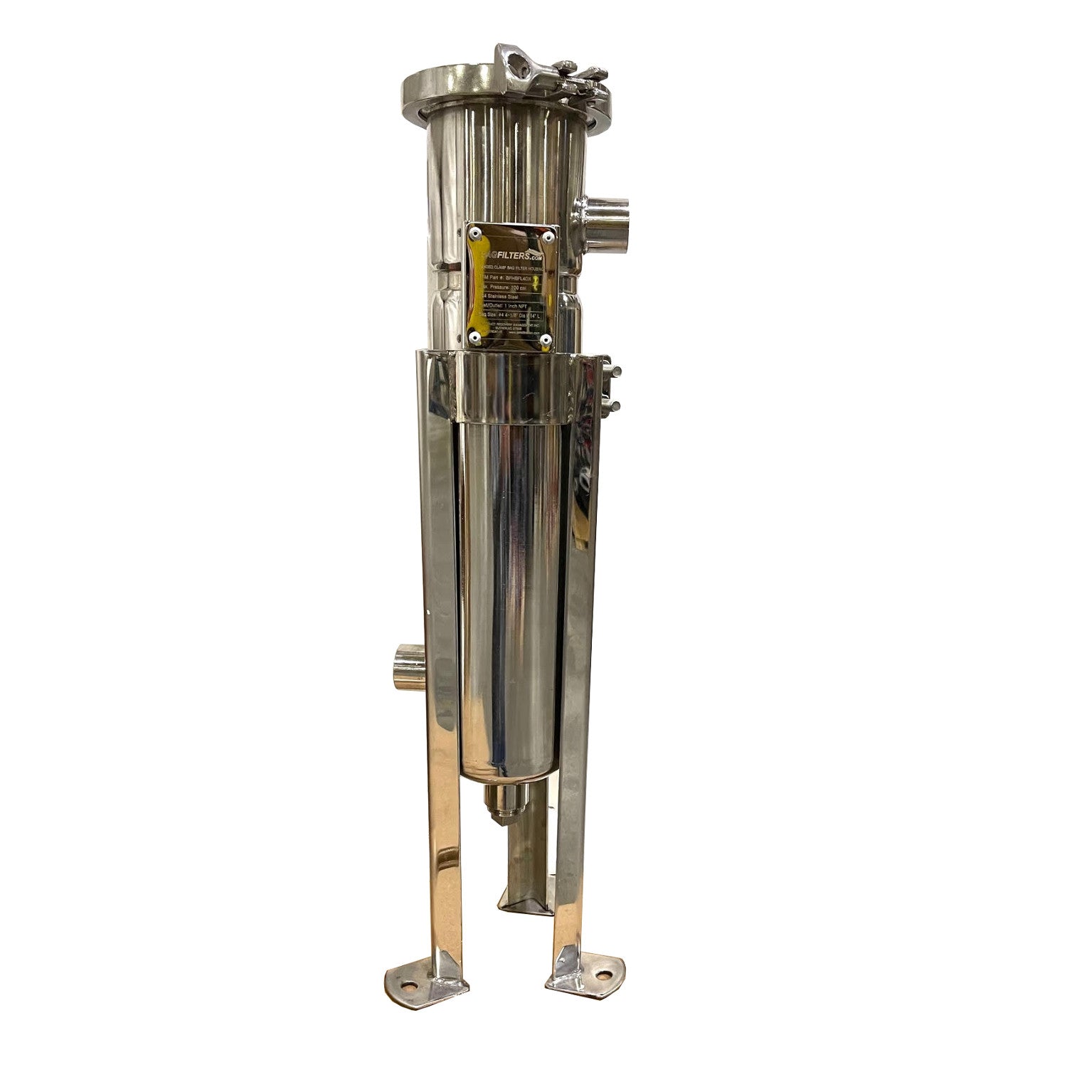 #4 Stainless Steel Bag Filter Housing, 1" NPT In/Bottom Out