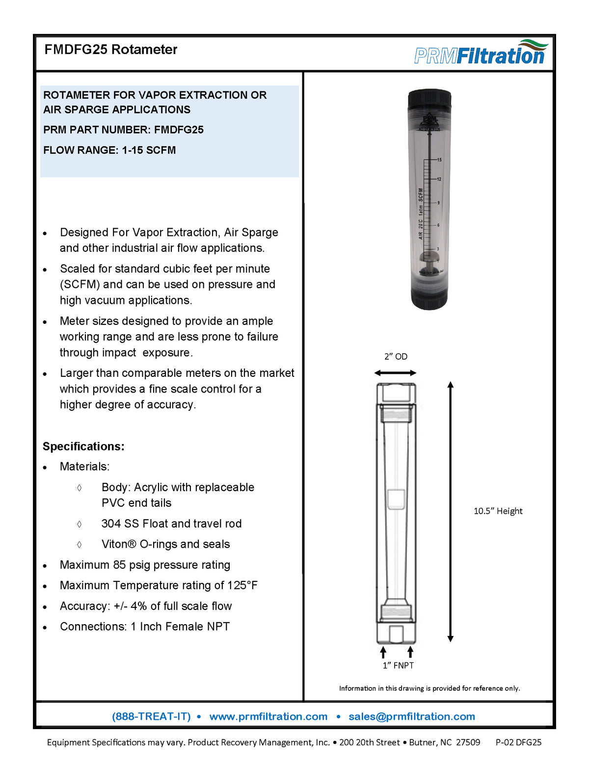 PRM 1-15 SCFM Rotameter Air Flow Meter - 1" FNPT Connection