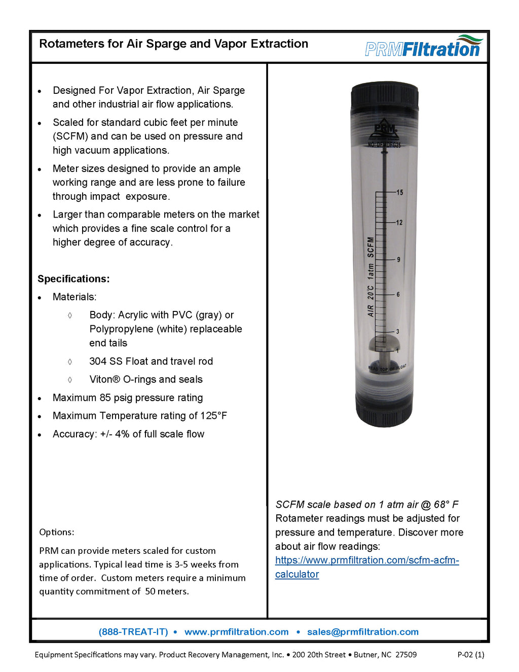 PRM 5-50 SCFM Rotameter Air Flow Meter - 1.5" Male NPT Connection
