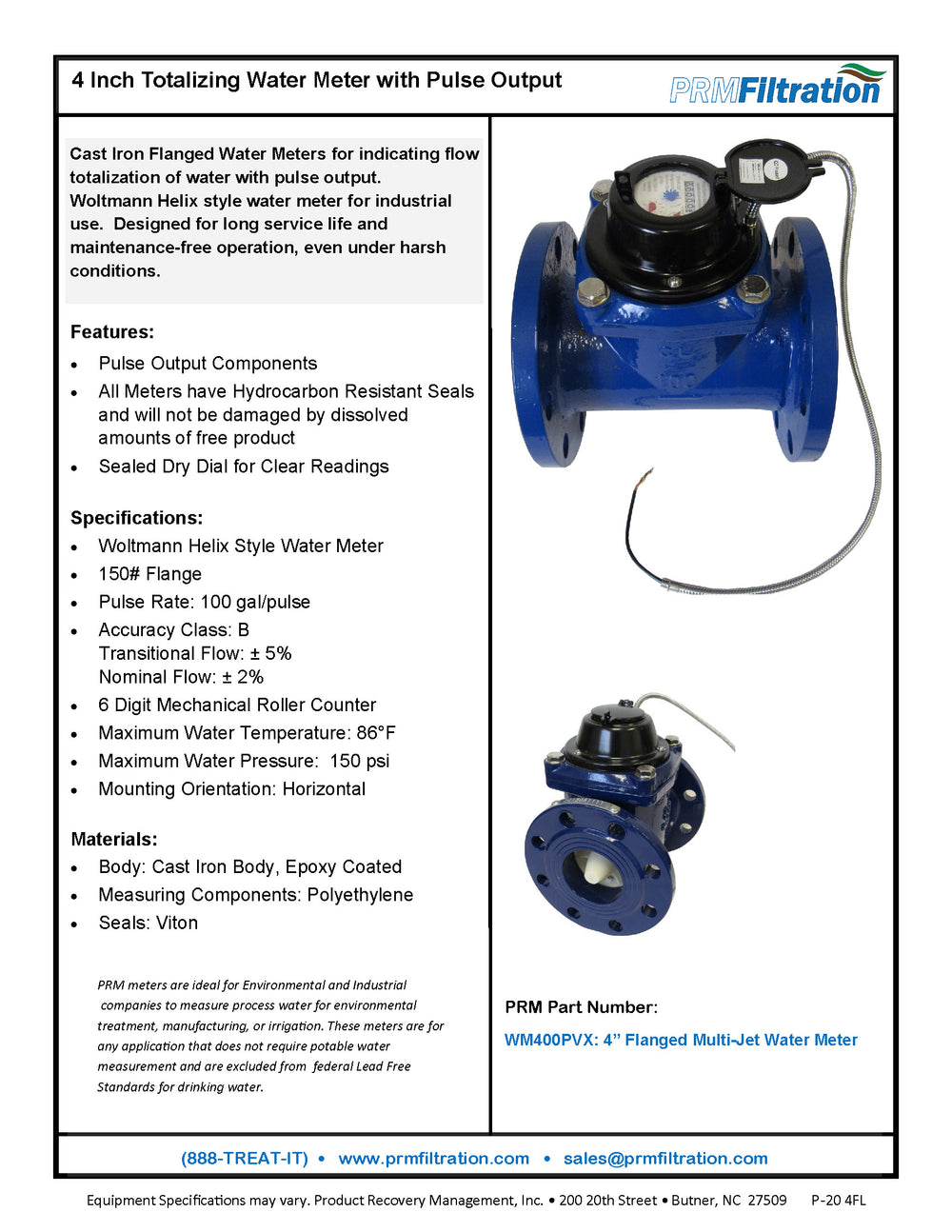 4" Totalizing Water Meter with Pulse Output (Flanged)