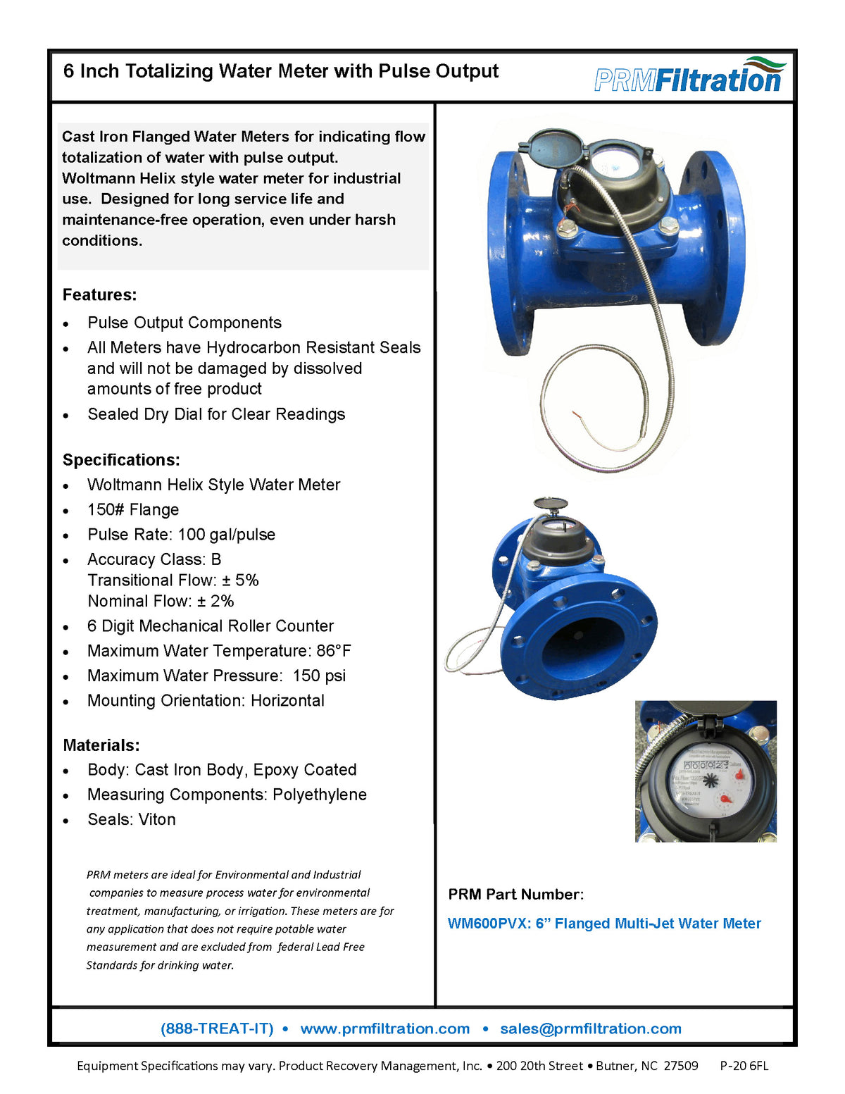 6" Totalizing Water Meter with Pulse Output (Flanged)