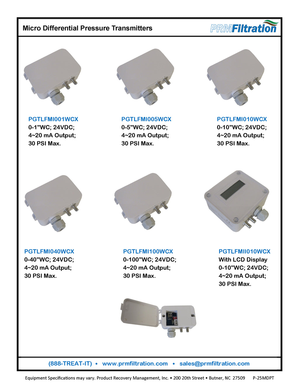 Micro Differential Pressure Transmitter(0-5" WC, 4~20mA, 24V)