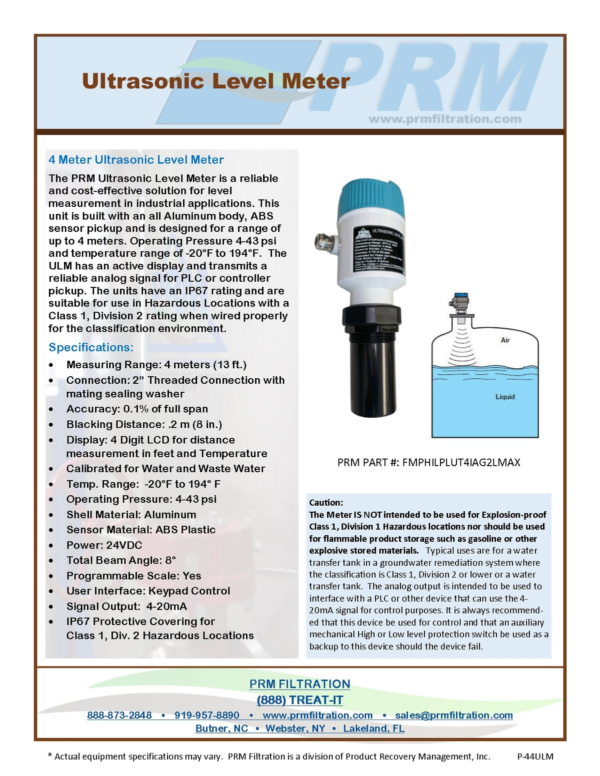 PRM Industrial Ultrasonic Level Sensor