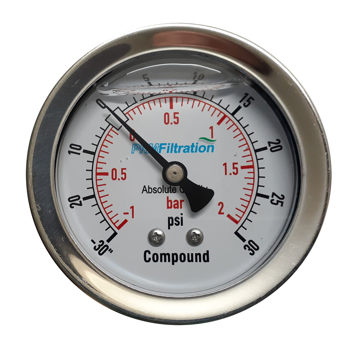 Compound Gauge (-30 inHg/0/30 PSI) Back Mount, Brass Internals