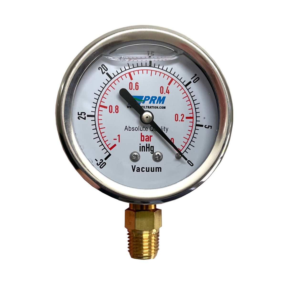 2.5" Vacuum Gauge 0 to -30"Ng / 0 to -1 Bar, Bottom Mount
