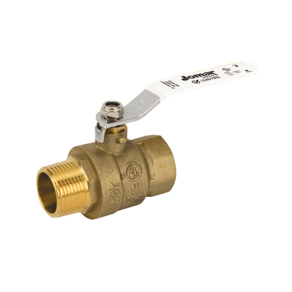 Jomar 1" Lead Free Brass Ball Valve, 2-Piece, Full, MIPxFIP, SS