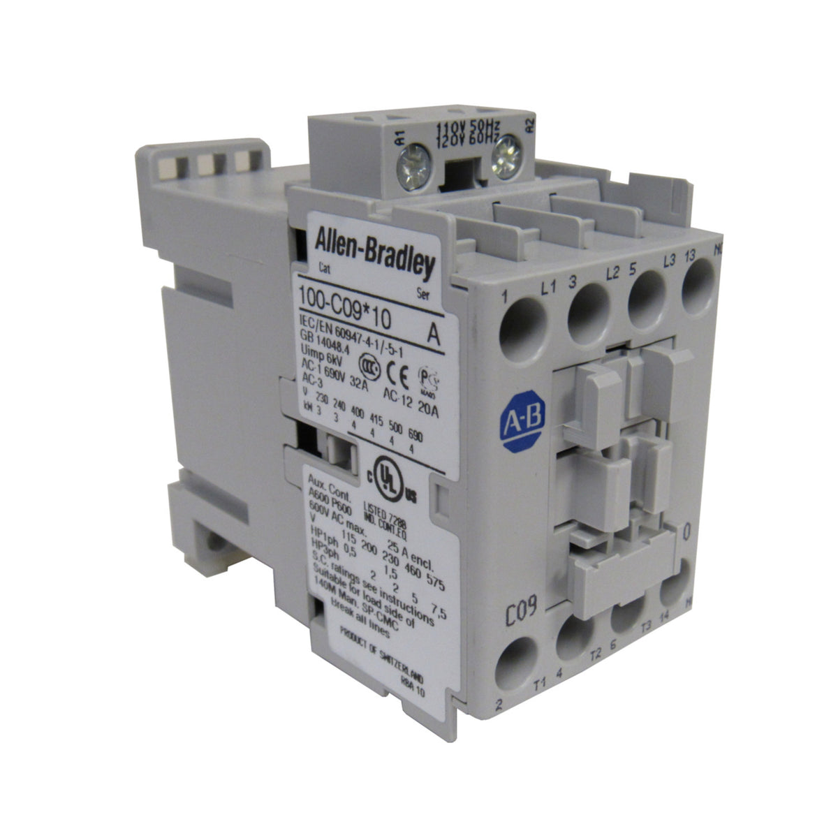 100-C09D10 Allen-Bradley IEC Contactor, 9 Amp, 120VAC Coil