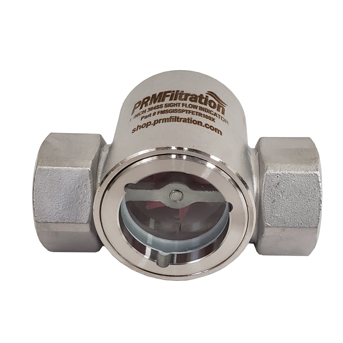 PRM Sight Flow Indicator, 1 Inch, 304 Stainless Steel, PTFE Seal and I