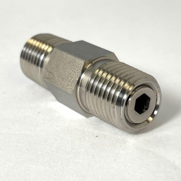 1/4" MNPT Inline Check Valve, 316 Stainless Steel, 3000 PSI