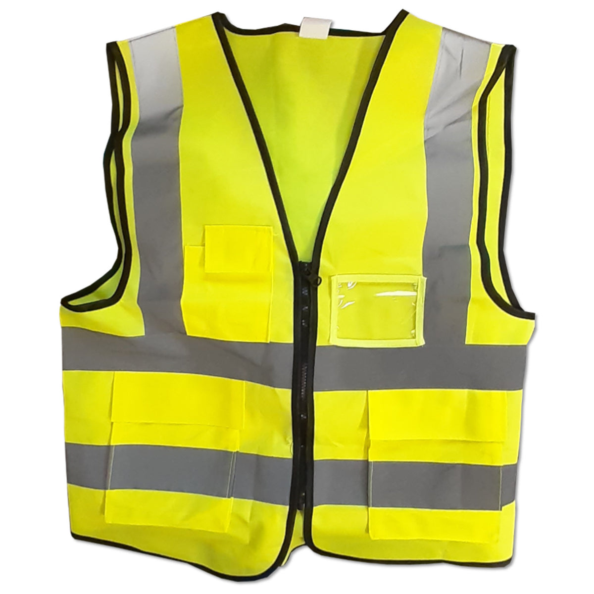 Deluxe Yellow Mesh Reflective Safety Vest with Pockets and ID Holder