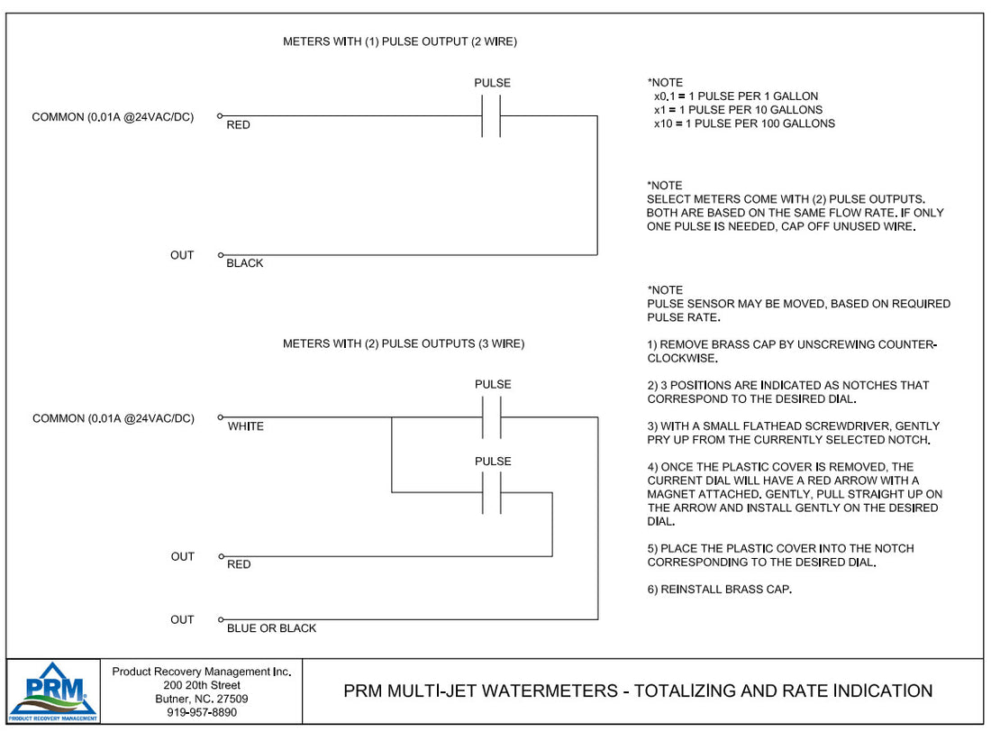 2" Water Meter (Pulse Output) Totalizing Multi-Jet Brass | PRM